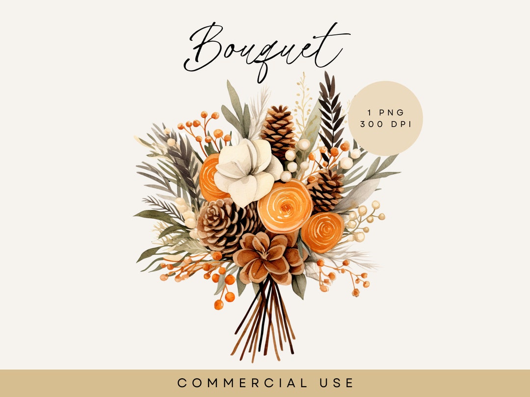 Boho Bouquet Watercolor Flowers Clipart Orange Floral Clip - Etsy