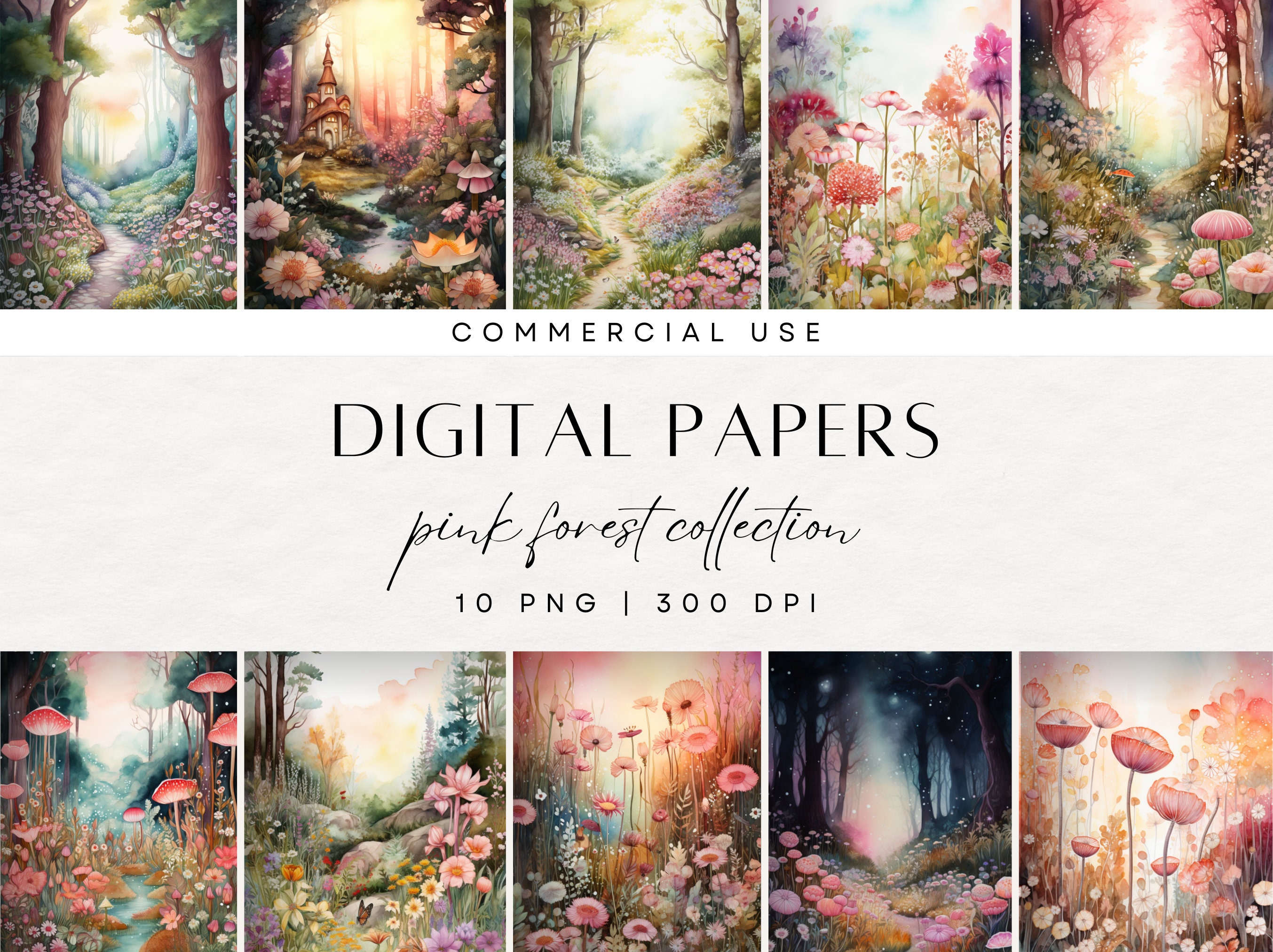 Fantasy Fairyland Digital Paper, Watercolor Scrapbook Background, Pink ...