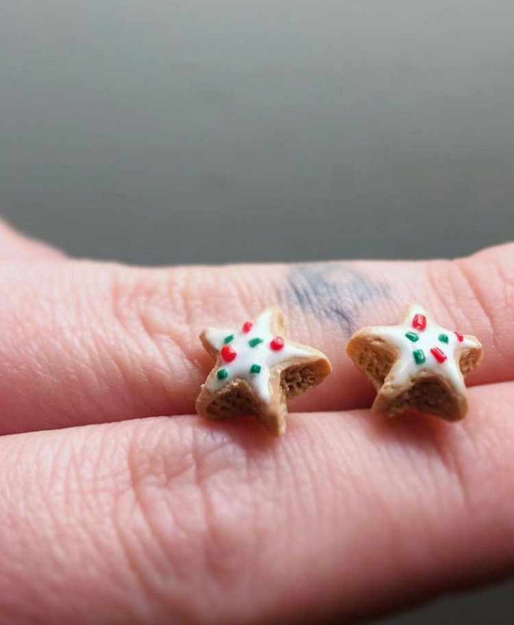 Star Shaped Sugar Christmas Cookie Earrings Polymer Clay - Etsy
