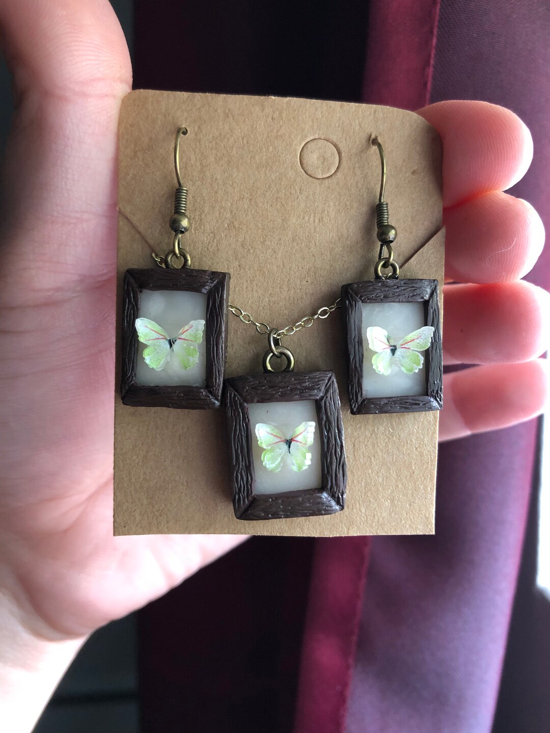 Miniature Butterfly Faux Specimen Frame Earrings & Necklace - Etsy