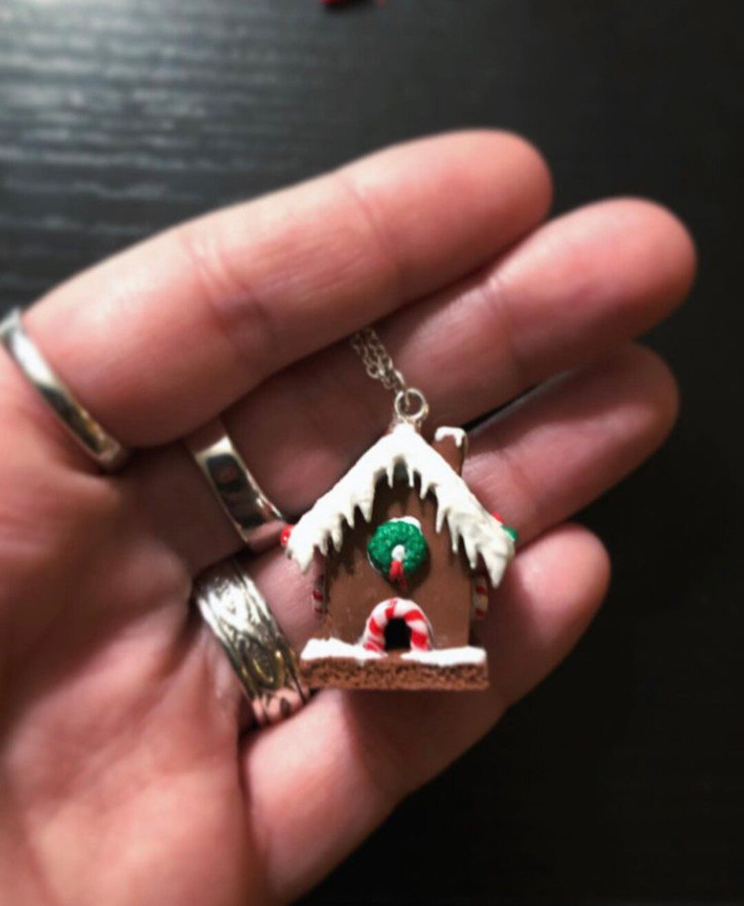 Miniature Polymer Clay Gingerbread House Pendant Charm TINY 1”x1” Made ...