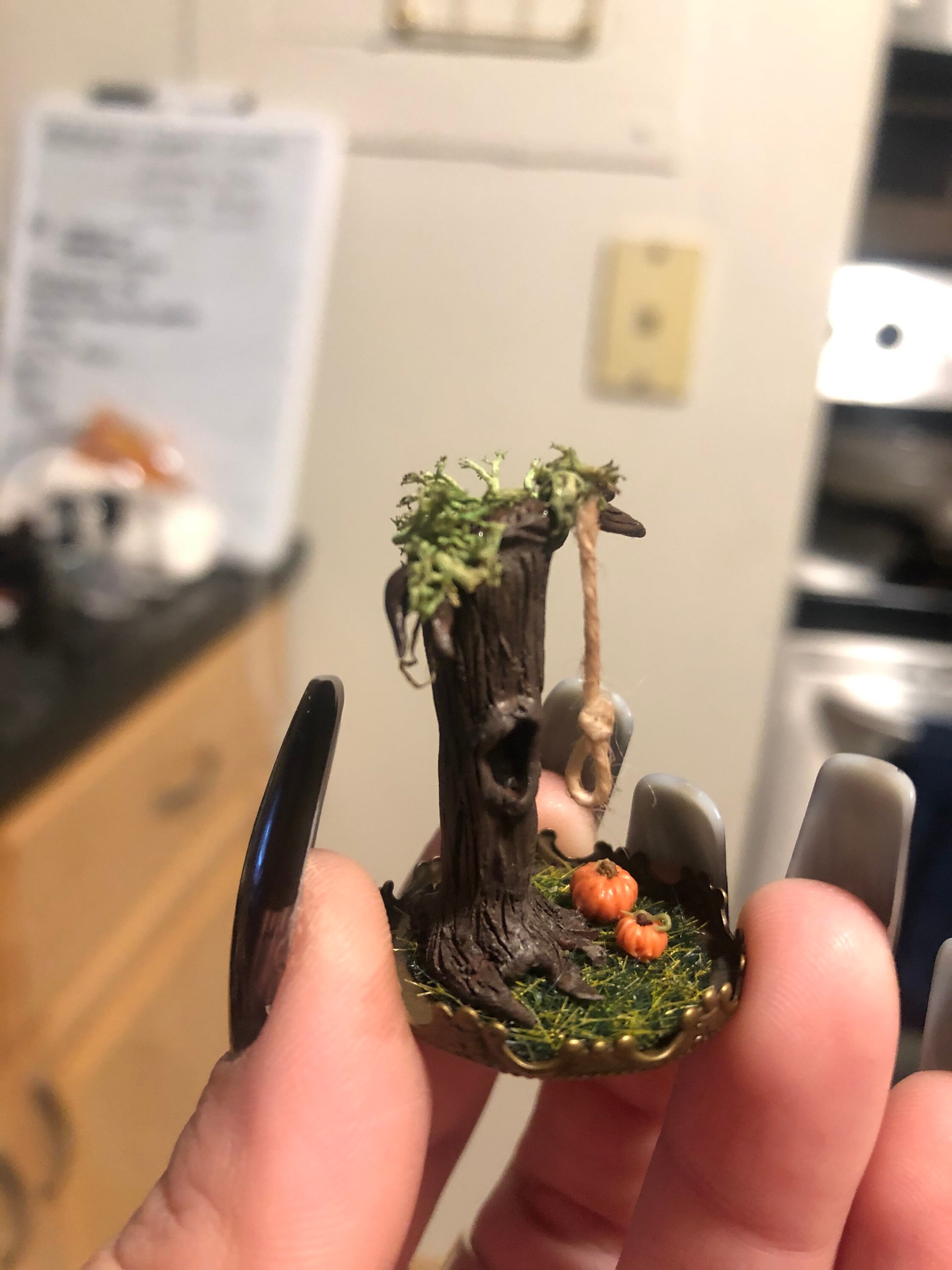 Tree & Pumpkin Dollhouse Miniature Scene Glass Dome Pendant Made to ...