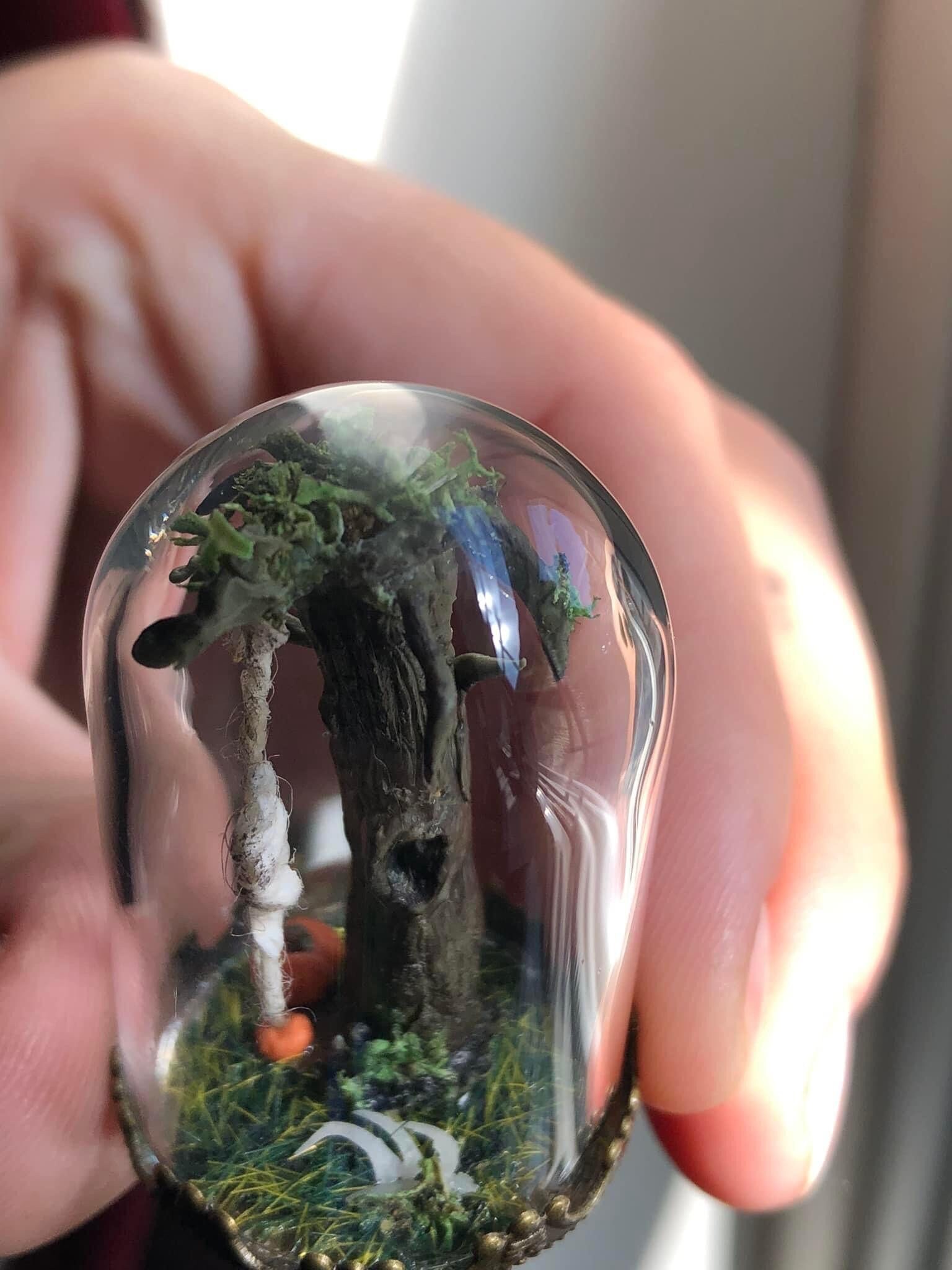 Tree & Pumpkin Dollhouse Miniature Scene Glass Dome Pendant Made to ...
