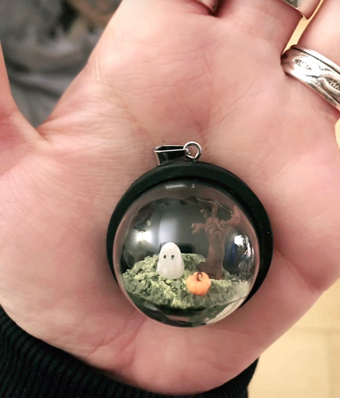 Glass Dome Globe Pendant With Halloween Scene Ghost, Haunted Tree ...