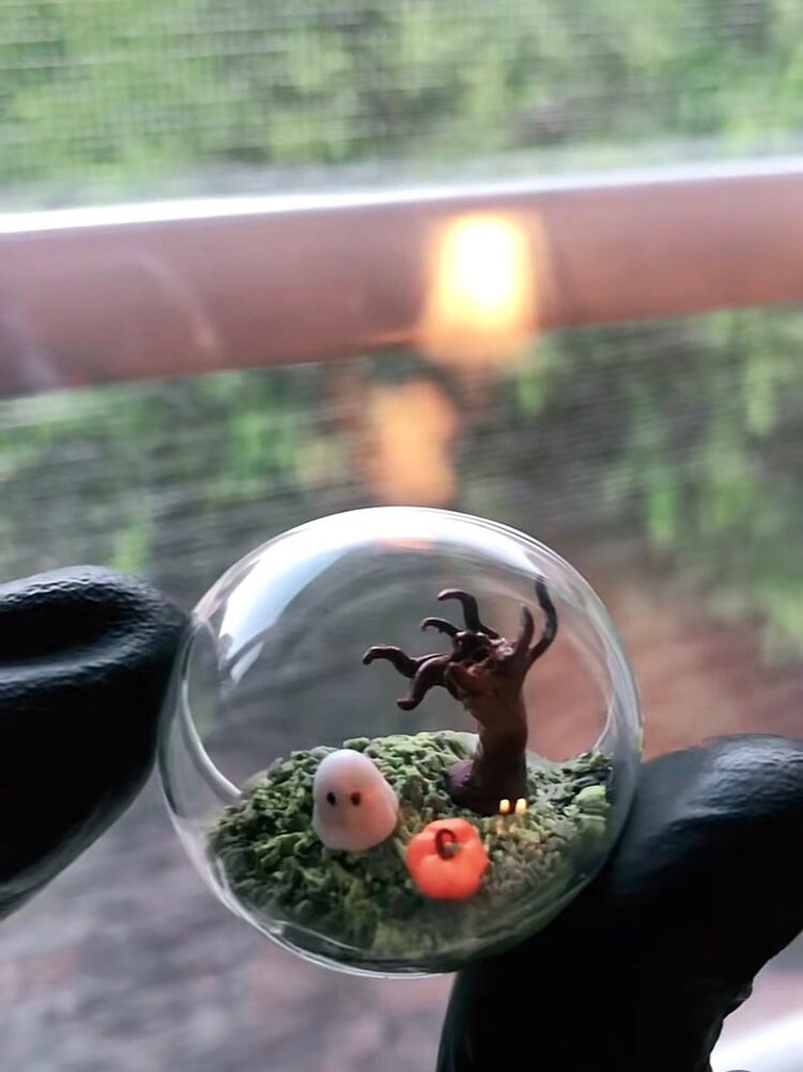 Glass Dome Globe Pendant With Halloween Scene Ghost, Haunted Tree ...