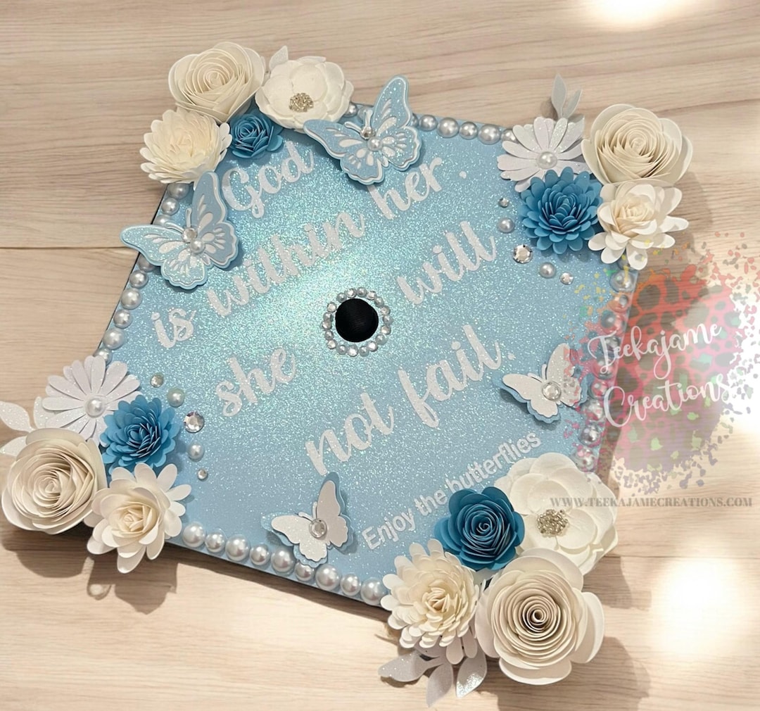 Butterfly & Pearl Graduation Cap Topper - Floral Pre-designed Grad ...