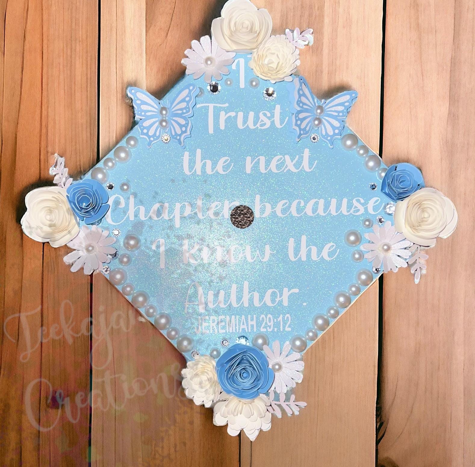 Butterfly & Pearl Graduation Cap Topper - Floral Pre-designed Grad ...