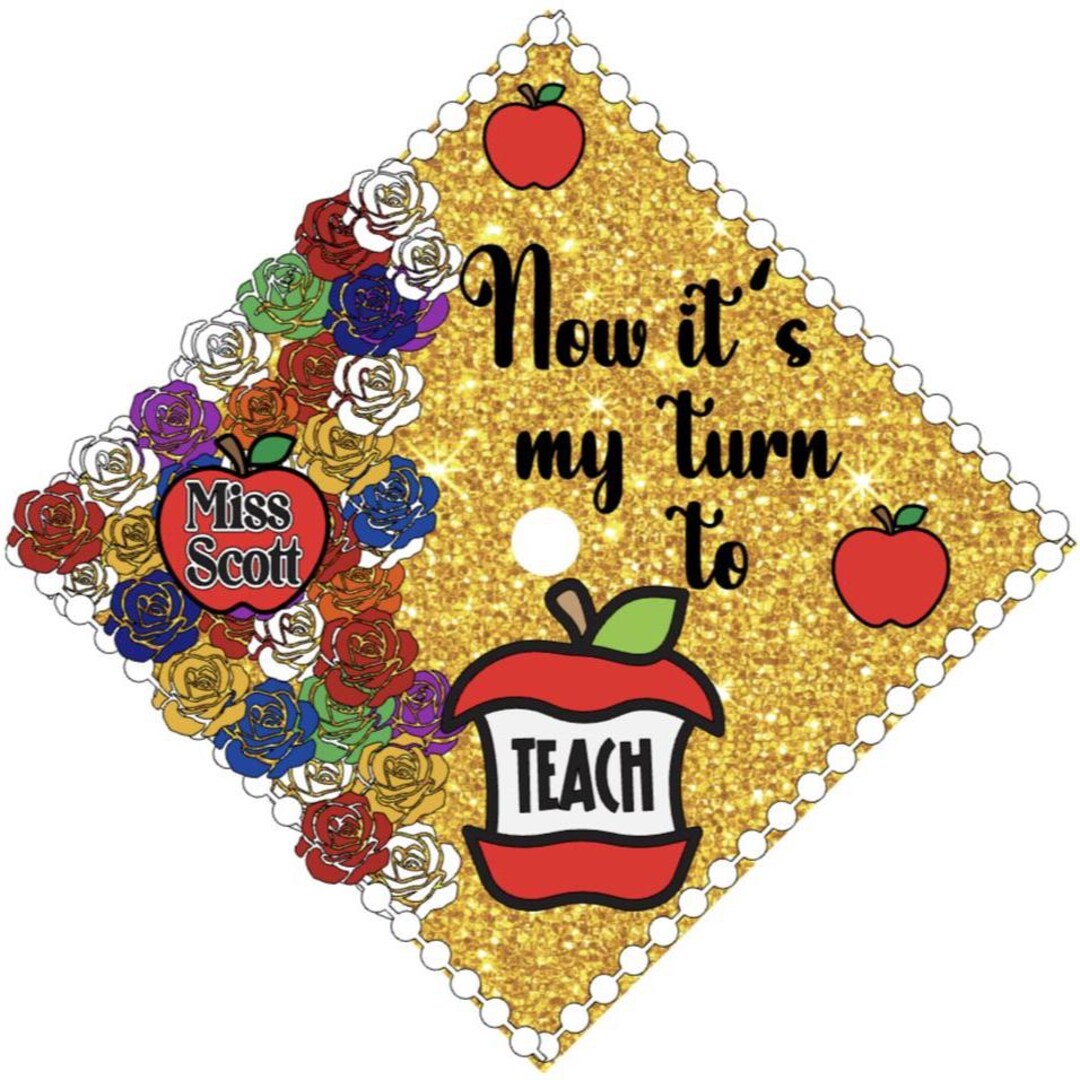 Apple Themed Teacher Graduation Cap Topper | Custom Educator Gift - Etsy