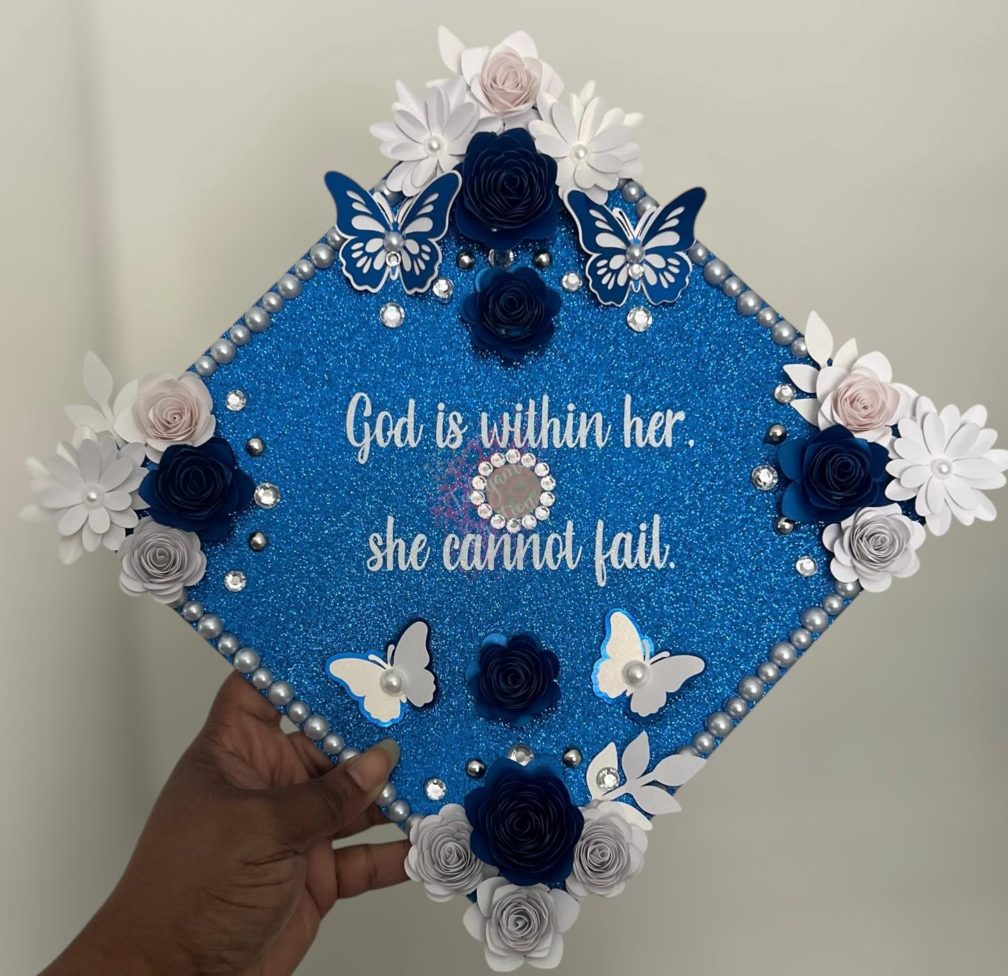 Butterfly & Pearl Graduation Cap Topper - Floral Pre-designed Grad ...