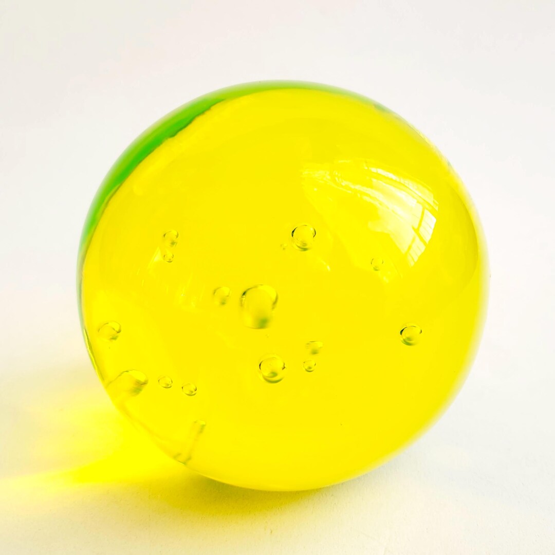 Uranium Vaseline Glass Paperweight Sphere With Bubbles Depression ...