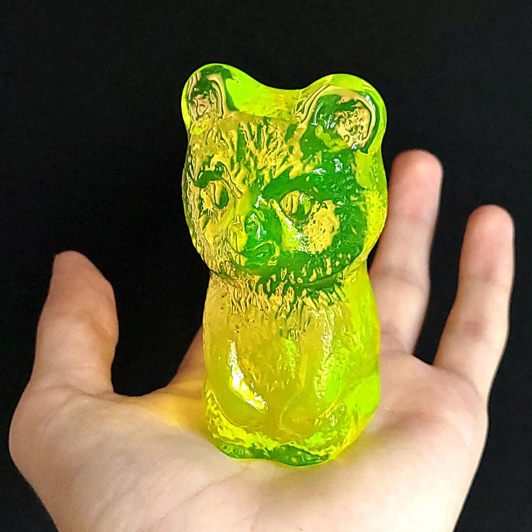 Uranium Glass Bear Statue Vaseline Yellow Clear Glass Collectible ...