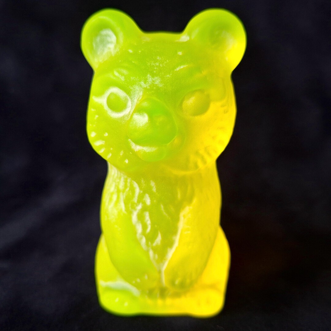 Uranium Glass Bear Vaseline Yellow Frosted Matte Glass Figurine Animal ...