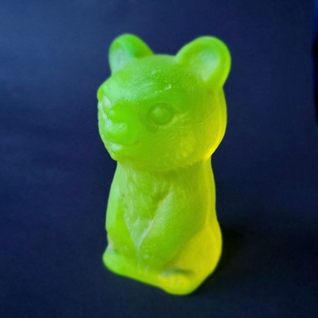 Uranium Glass Bear Vaseline Glass Frosty Matte Figurine Bear Art Glass ...