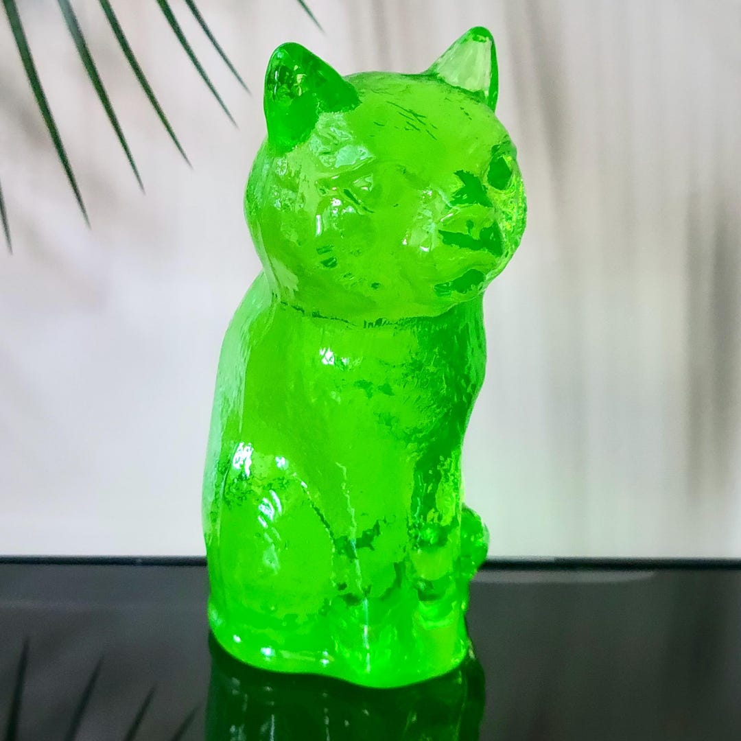 Uranium Green Glass Cat Figurine: Bohemian Art Glass Collectible - Etsy UK