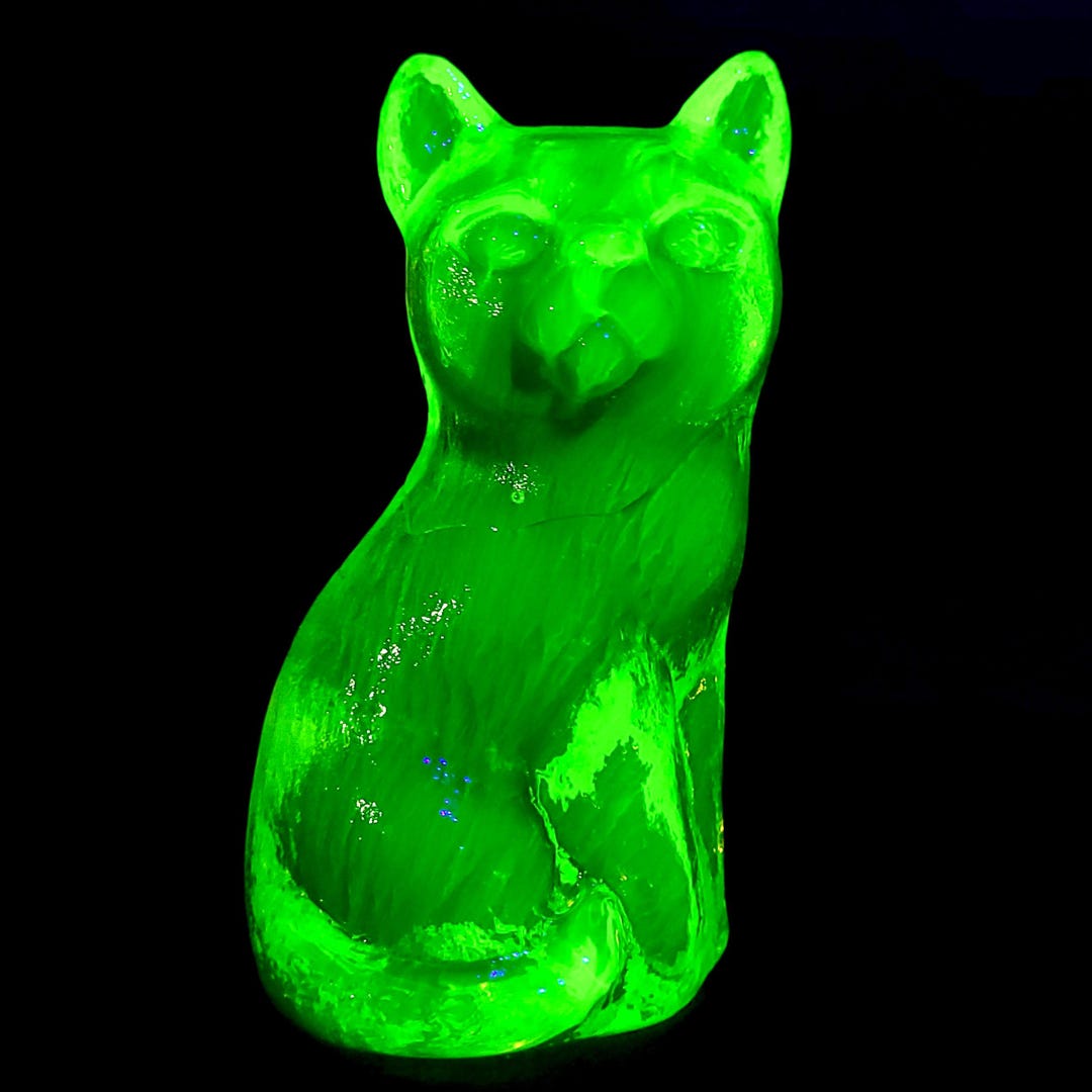Vaseline Uranium Glass Cat Collectible Figurine Yellow Clear Statue Art ...