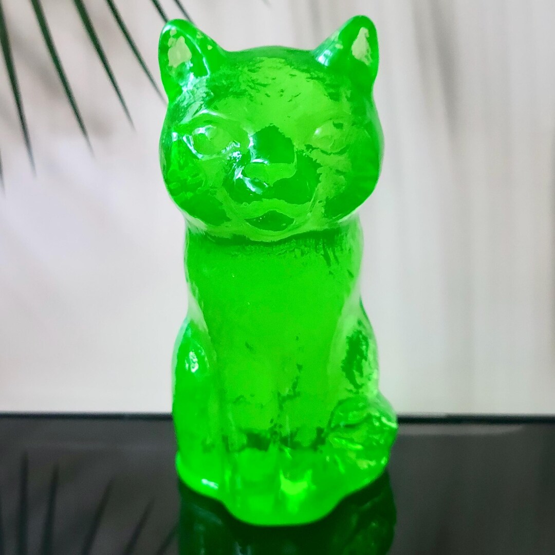 Vaseline Uranium Glass Cat Figurine Clear Green Art Deco Style Glass ...