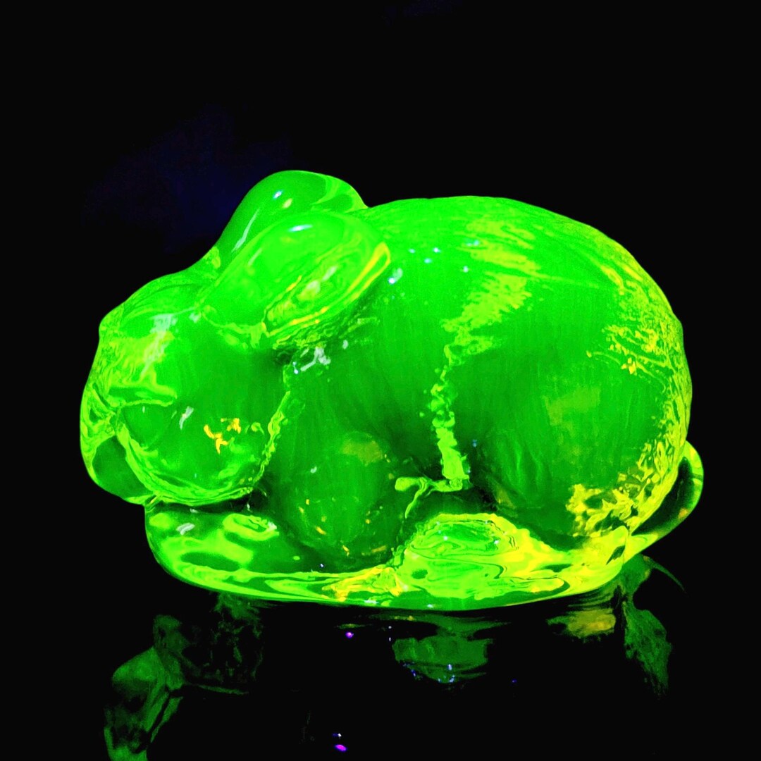 Uranium Glass Rabbit Vaseline Yellow Glass Hare Figurine Bunny Glass ...