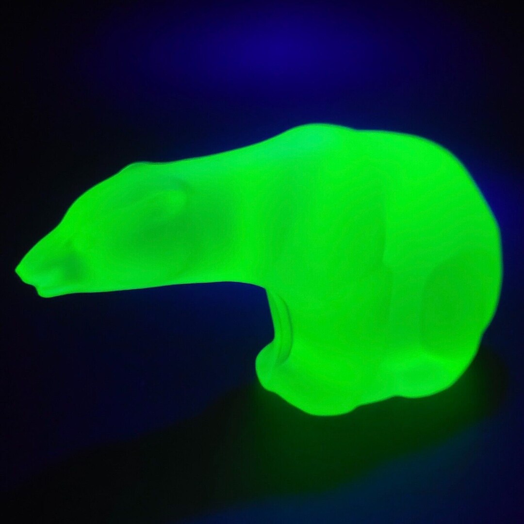 Uranium Glass Polar Bear Figurine Vaseline Yellow Frosted Matte Glass H ...