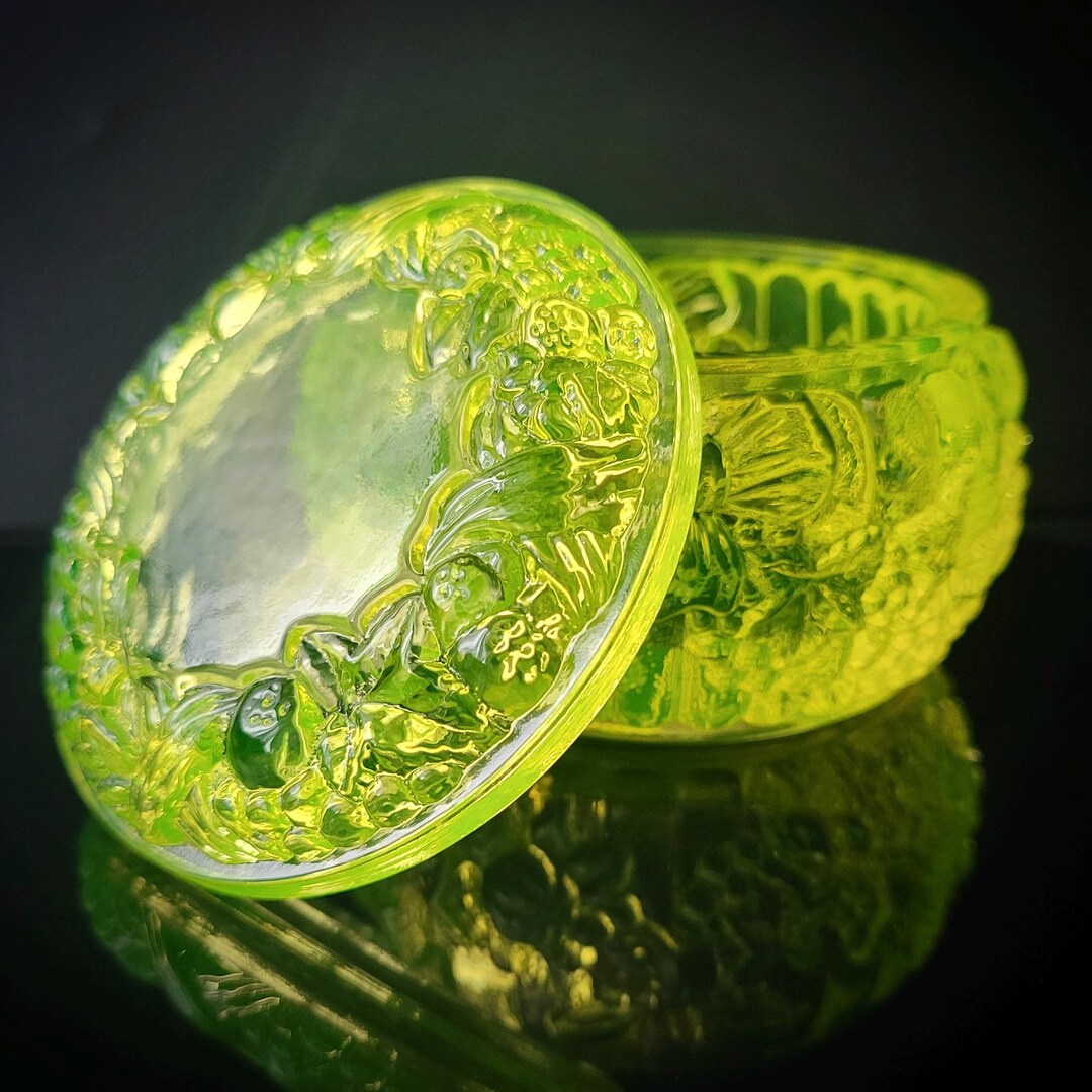 Art Deco Uranium Glass Candy Box Vaseline Yellow Glass Trinket Box ...