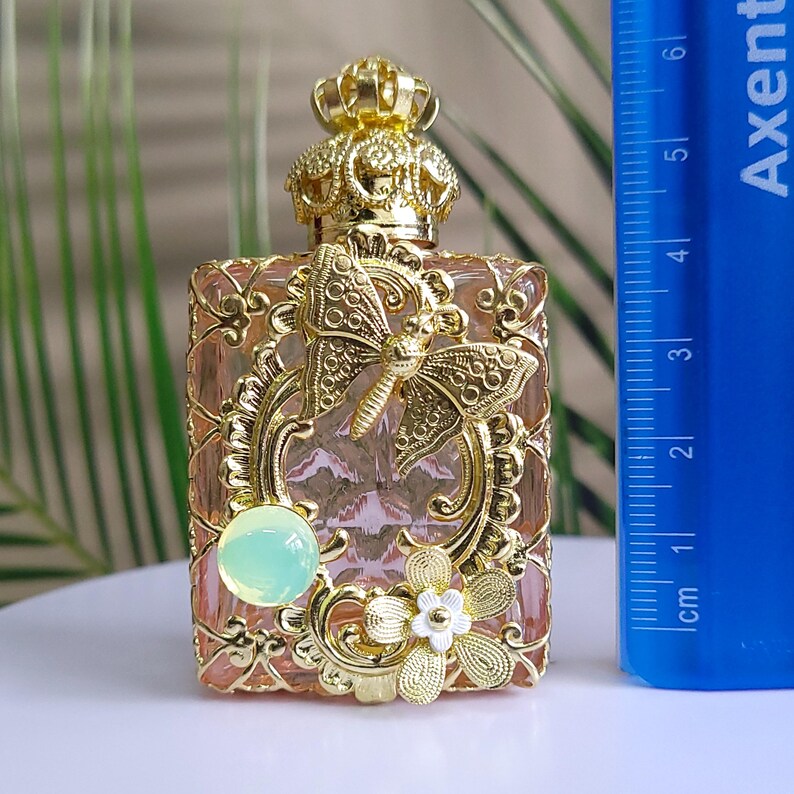 Perfume Bottle With Uranium Glass Cabochon Czech Glass Bottle Filigree ...