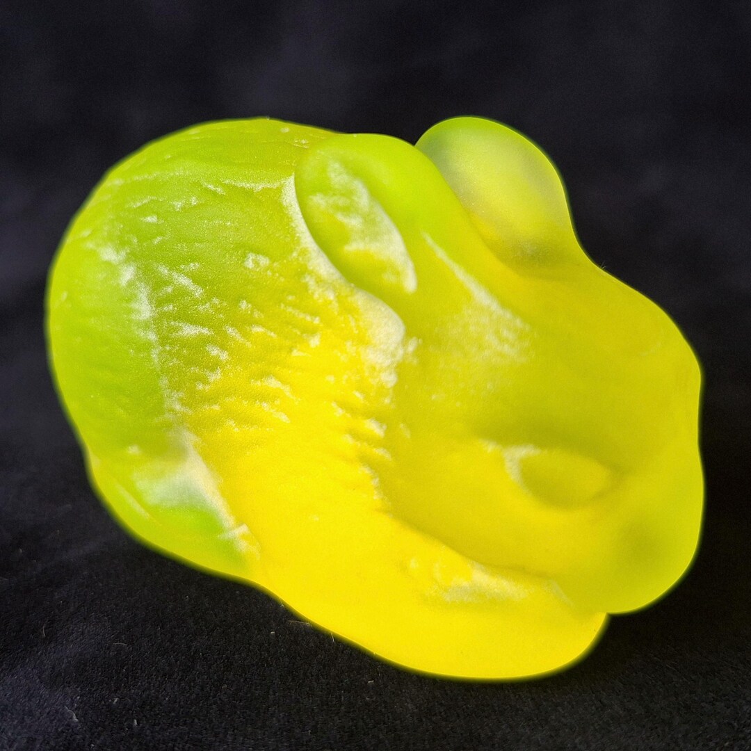 Vaseline Uranium Glass Rabbit Small Yellow Frosted Glass Figurine Art ...