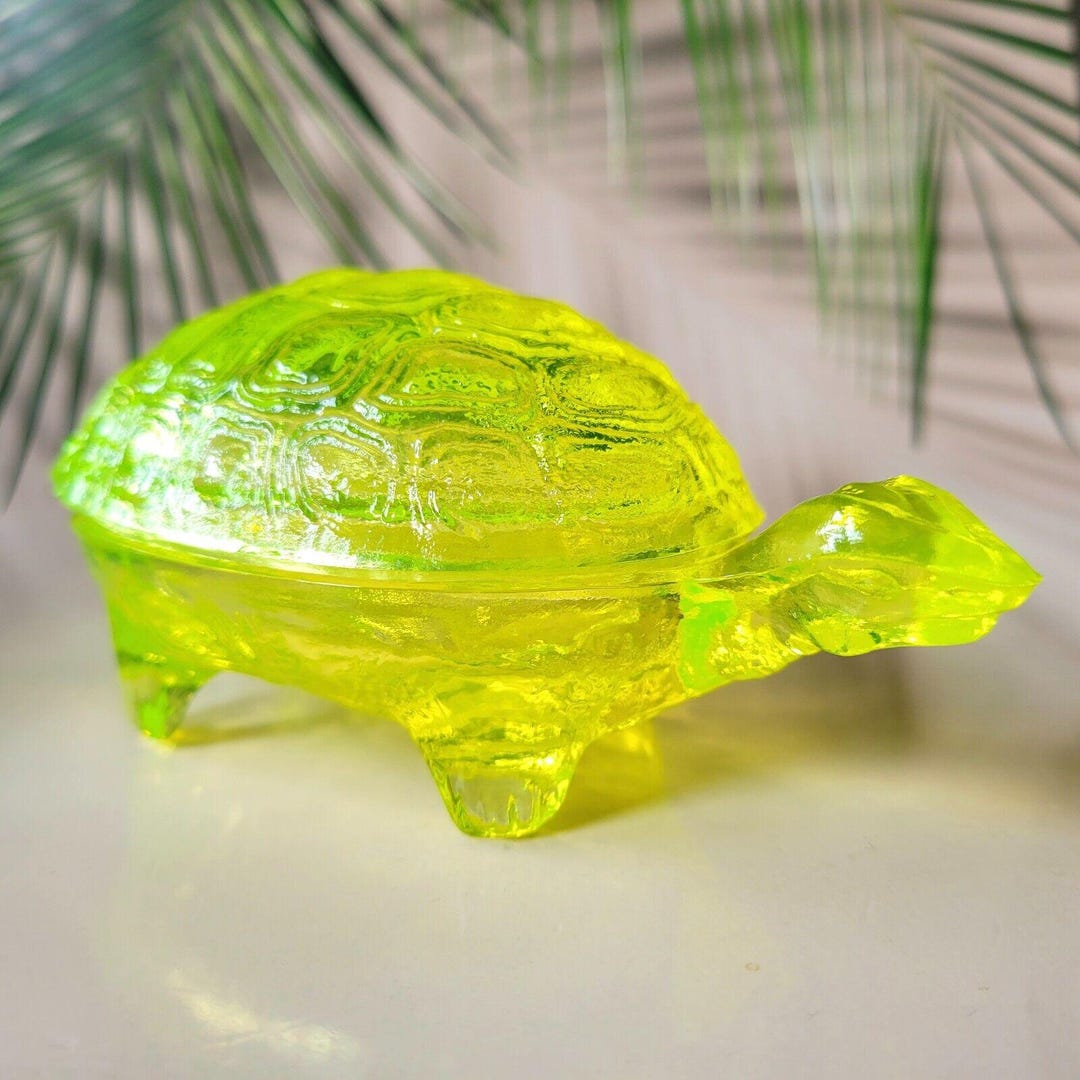 Turtle Uranium Glass Trinket Box Vaseline Yellow Uranium Glass ...