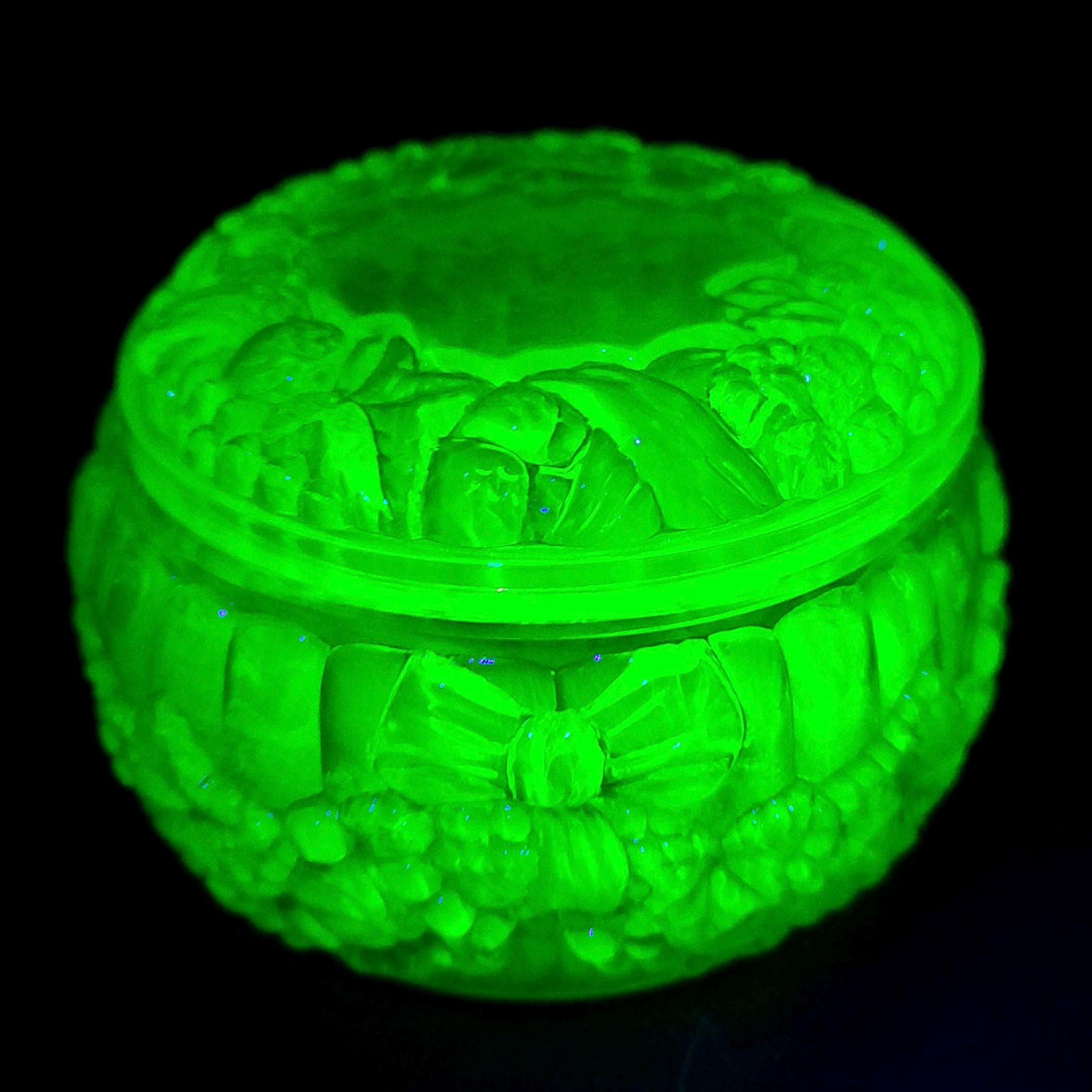 Art Deco Uranium Glass Candy Box Vaseline Yellow Glass Trinket Box ...