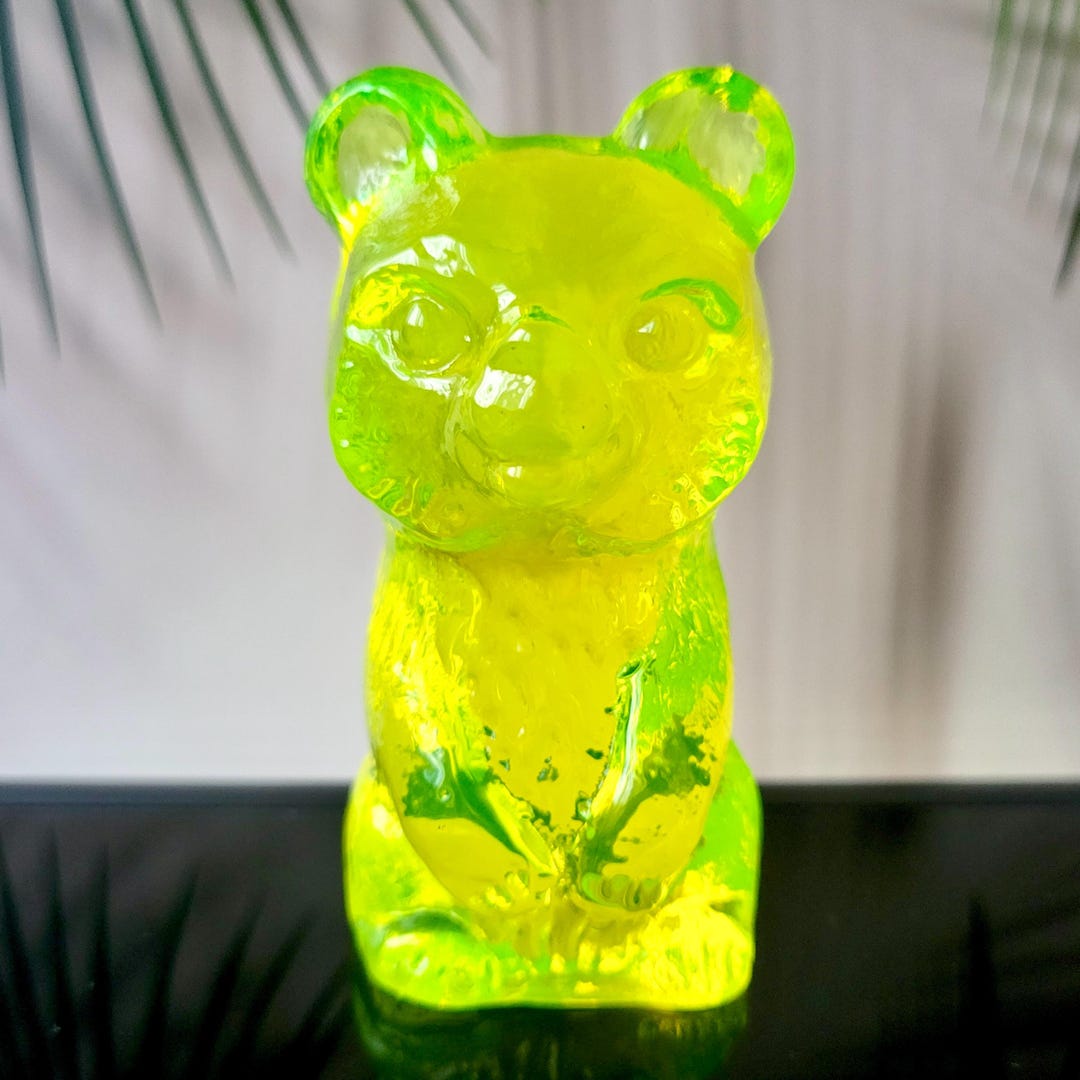 Vaseline Glass Bear Figurine Uranium Yellow Glass Animal Sculpture Art ...