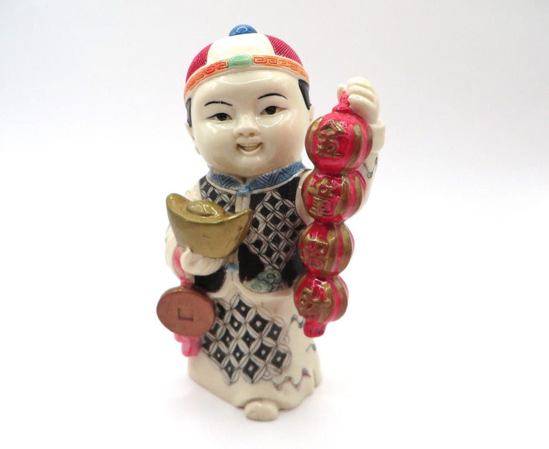 Asian Boy Figurine Vintage Lucky Child With Coins Good Luck and ...