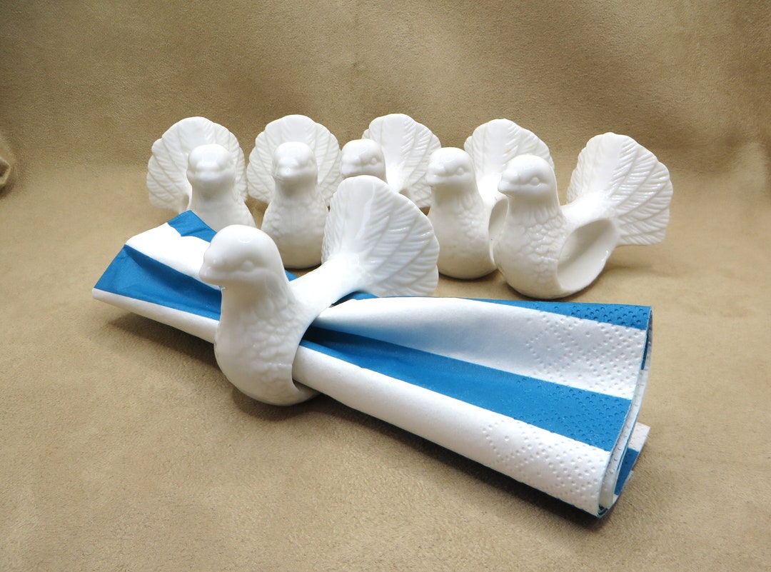 Vintage Napkin Rings, Set 6, White Birds Doves, Abbott Porcelain ...