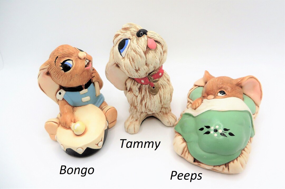 Pendelfin Figurines Set of 3 Tammy Dog Peeps Rabbit Bongo Rabbit Cute ...