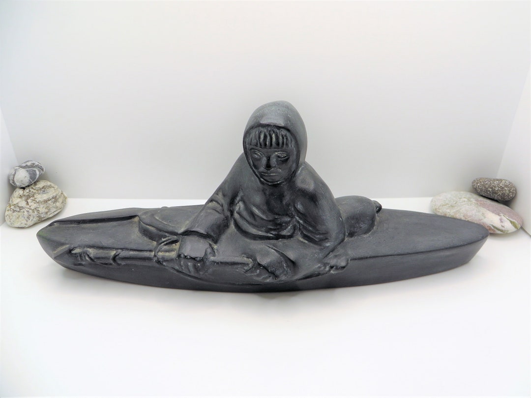 Inuit Art Ceramic Figurine Canadian Inuit Man in Kayak - Etsy