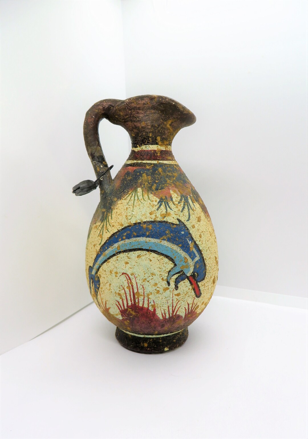 Greek Pitcher Hand Painted With Dolphins Handmade Ceramics - Etsy