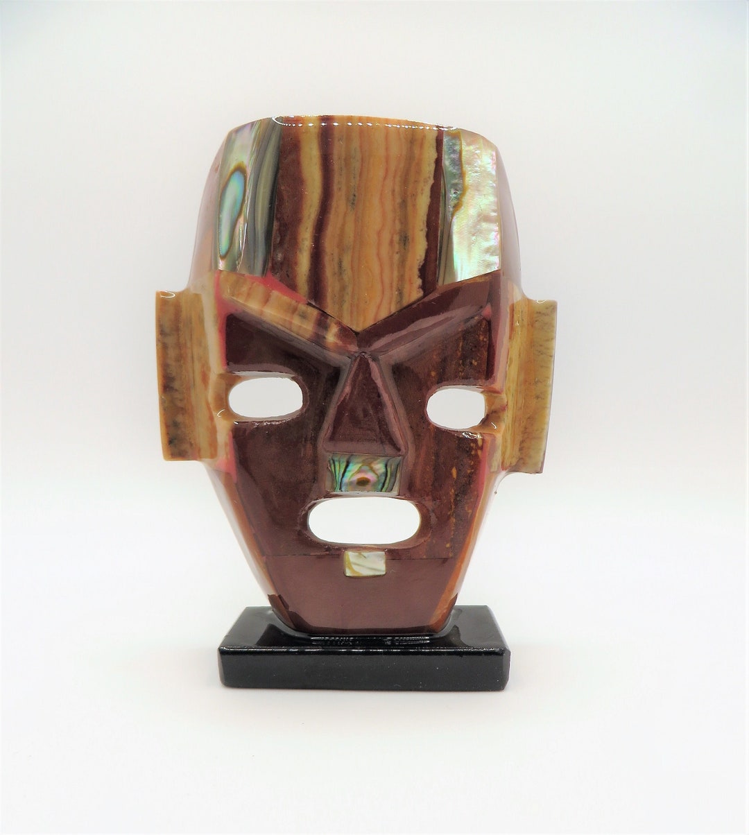 Tribal Style Mexican Mayan Face Mask Figurine Abalone Shell Inserts ...