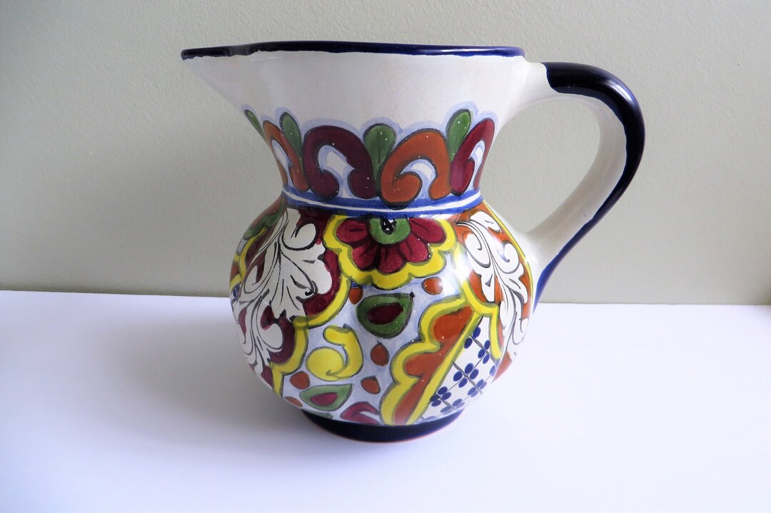 Talavera Pitcher Lead Free Mexico Folk Art Hand Painted Mexican Art ...