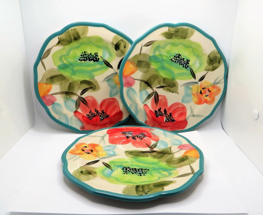 Vintage Pioneer Woman Plates (set of 3) Hand Painted Floral Pattern ...