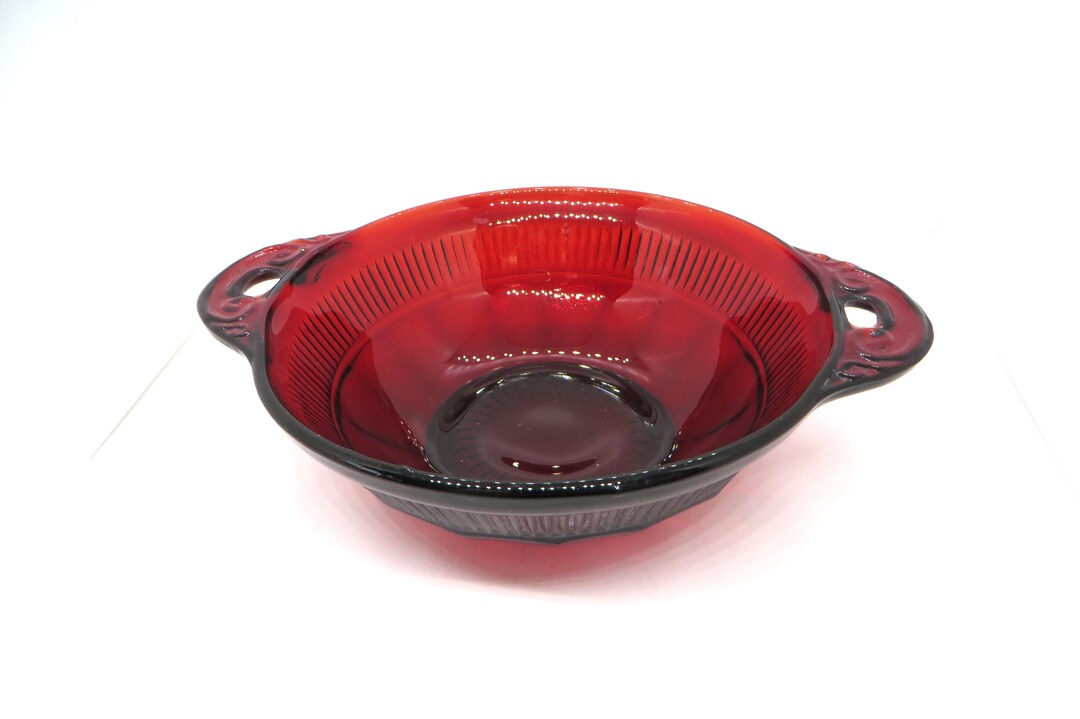 Ruby Red Anchor Hocking Glass Candy Bowl Trinket Dish With Handles ...