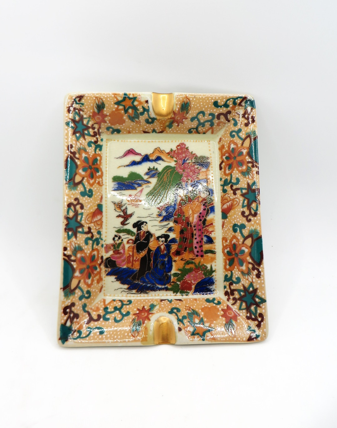 Vintage Satsuma Ashtray, Gryphonware Trinket Dish, Gisha Girls, Asian ...