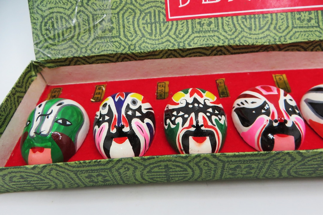 Asian Opera Masks Set of 10 Vintage Kabuki Miniature Theater Face ...