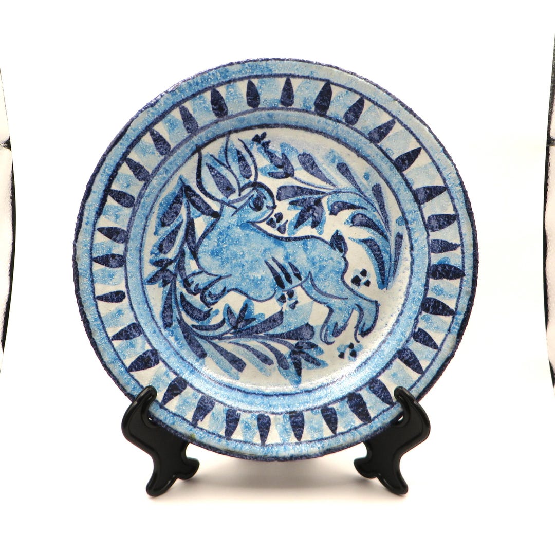 Porches Pottery Terracotta Plate Blue and White With Rabbit Design Made ...
