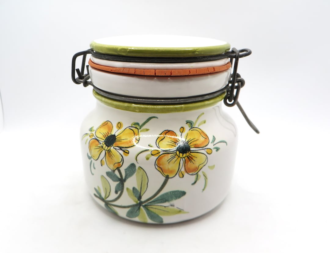 Italian Ceramic Canister Hinged Swing Top Snap Lid Signed Italy Vintage ...