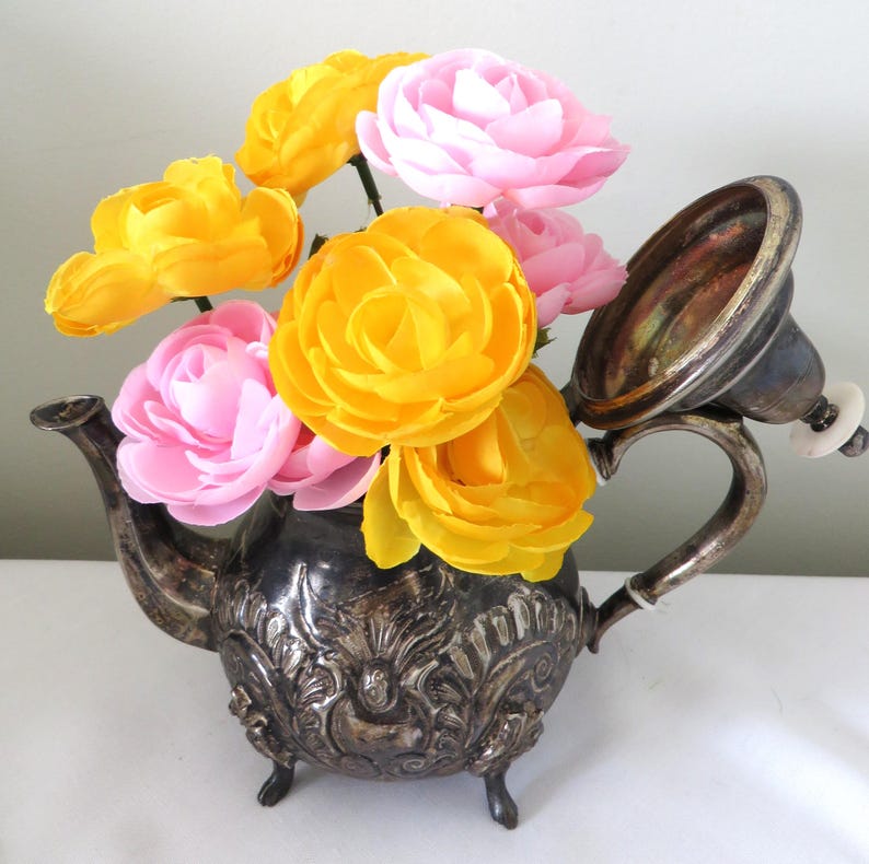 Antique Moroccan Silver Plated Teapot, Ornate Embossed Metal, Claw Feet ...