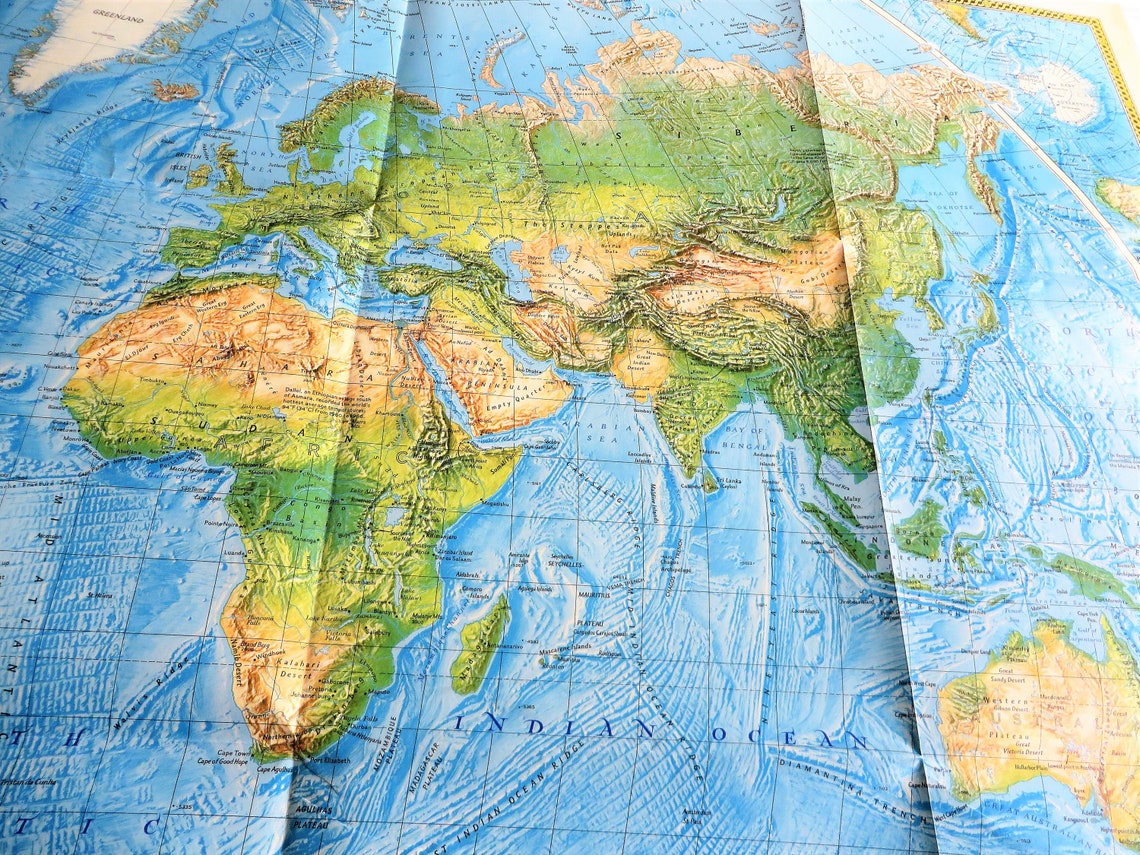 Vintage world map 1979 National Geographic Physical and | Etsy