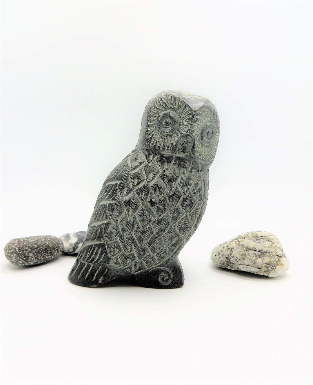 Hand Carved Granite Owl Sculpture, Vintage Stone Bird Paperweight ...