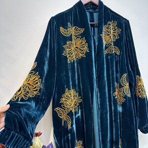 Long Silk Velvet Duster With Hand Embroidery – Long Cardigan Jacket ...