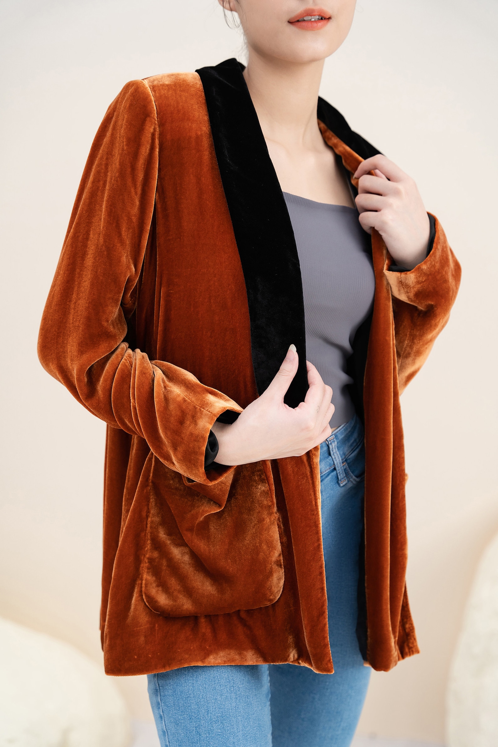 Mulberry Silk Velvet Cardigan, Pure Silk Velvet Cardigan Coat, Mulberry ...