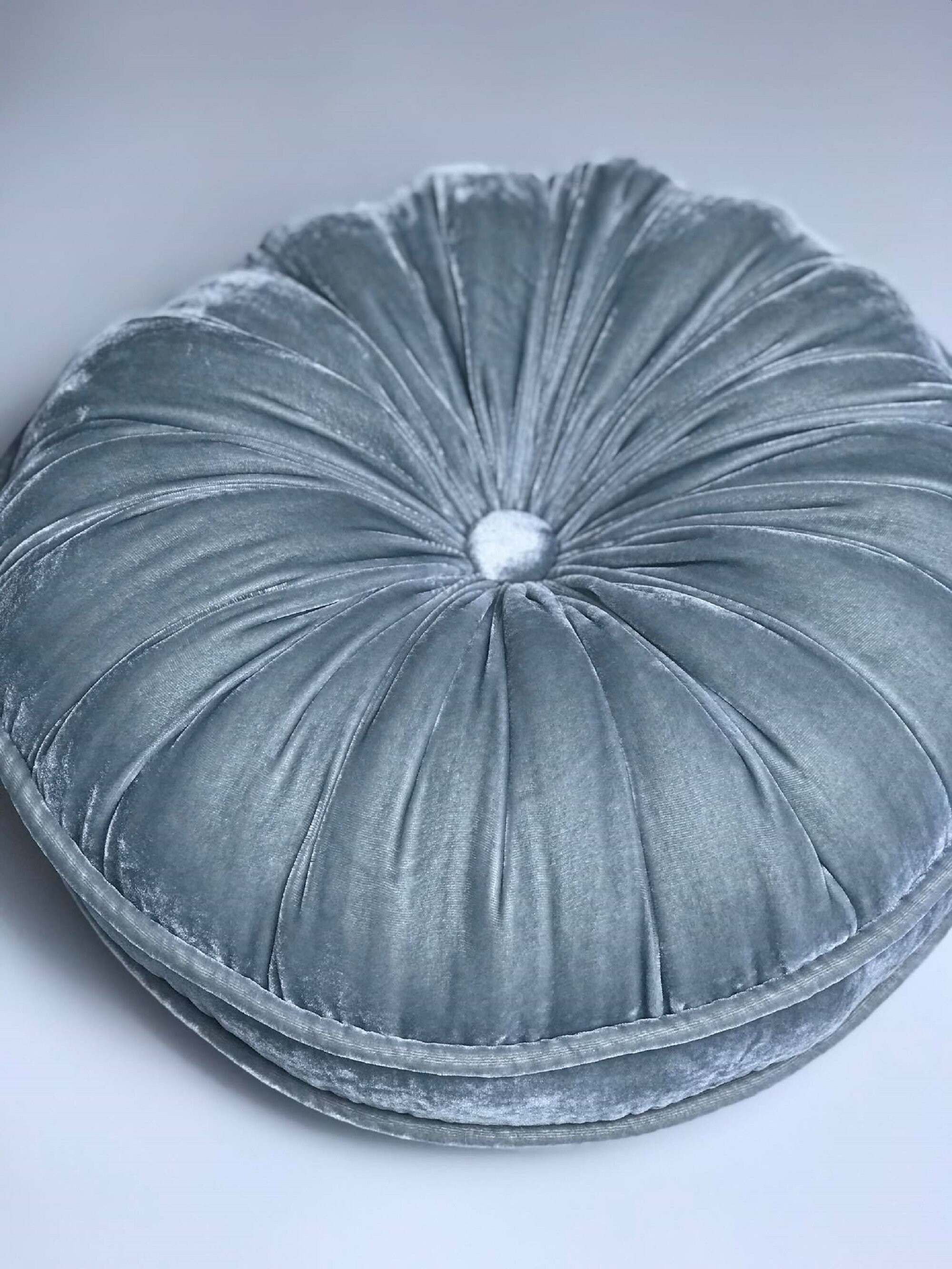 Slate Blue Luxury Velvet Round Pillow, Silk Velvet Round Pillow ...