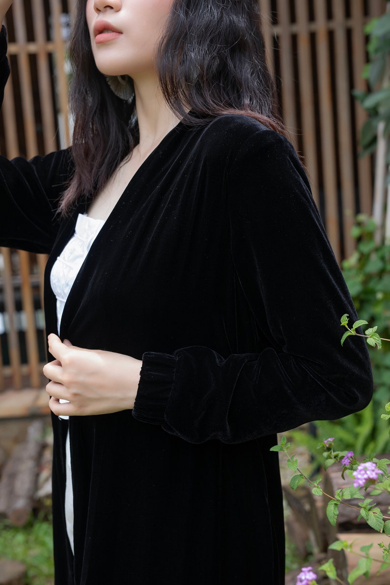 Long Silk Velvet Duster – Long Cardigan Jacket – Velvet Duster Coat ...