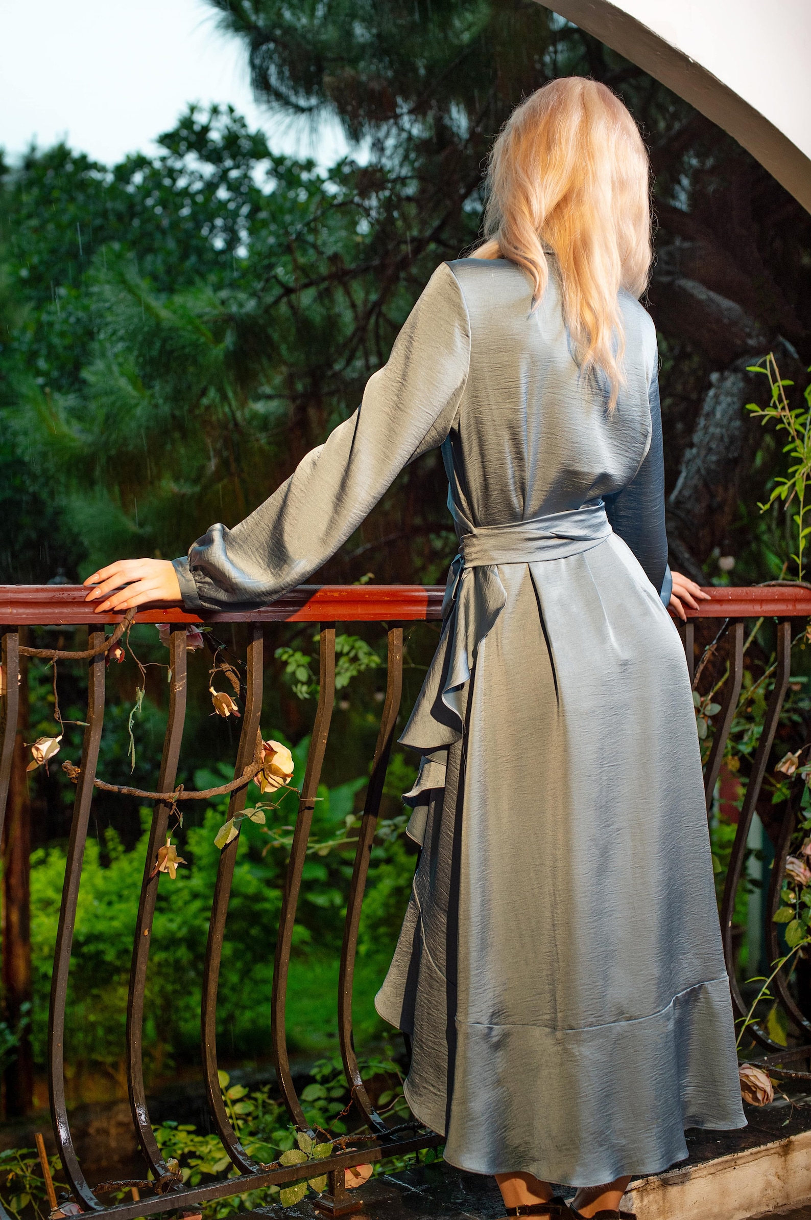 Long Silk Dress V Neck Wrap Dress Women Silk Wrap Dress - Etsy