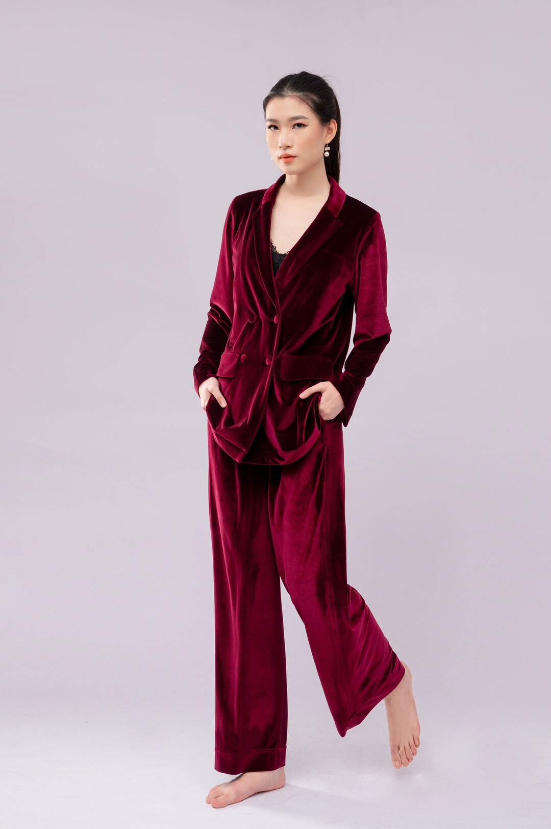 Velvet Pajamas, Women Pink Purple Velvet, Winter Women Pyjama Set ...